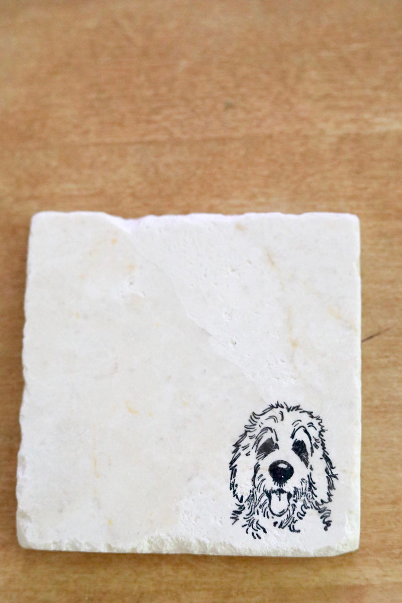 Goldendoodle Dog Marble Coasters – Lace, Grace & Peonies